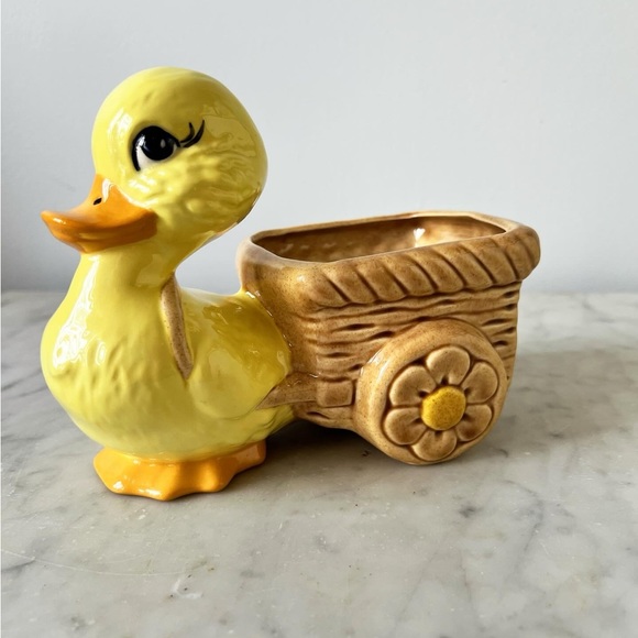 Vintage | Accents | Vintage Yellow Duck With Cart Ceramic Flower ...